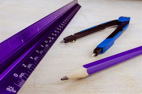 Triangle Ruler Comapss And Pencil Lets Do Some Work Stock Image Image Of Work Tools 383804351