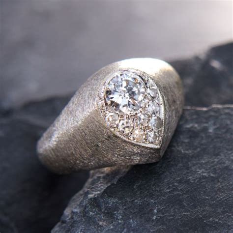 Mens Square Face Diamond Ring 14k White Gold