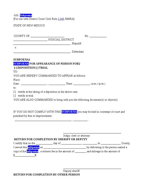 Subpoena Sample Subpoena Deposition Law