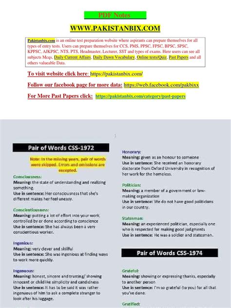 Solved Pair Of Words From Css Past Papers 1972 2018 Pdf