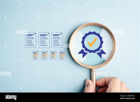Quality Document Check Verification Process With A Magnifying Glass Focusing On Approved
