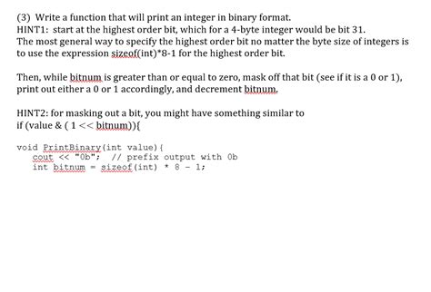 Solved 3 Write A Function That Will Print An Integer In Chegg Com