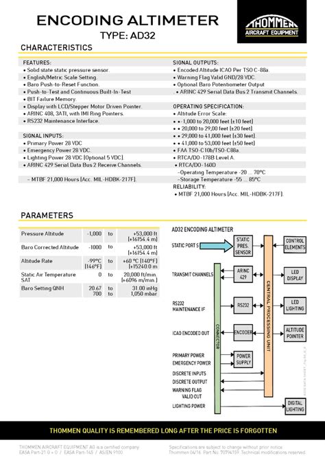 THOMMEN AD32 - Electronic Encoding Altimeter - Datasheet | Aviaexpo.com