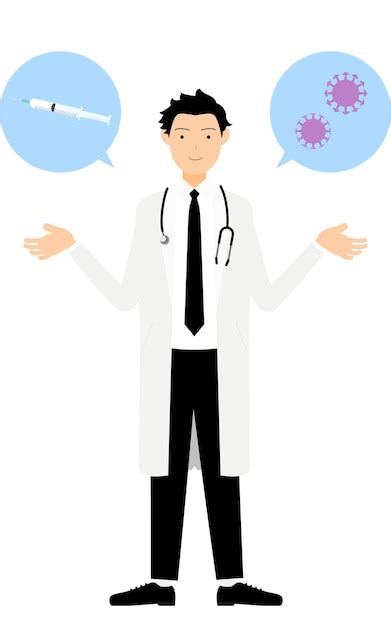 Premium Vector Male Doctor In White Coat Explaining Vaccine