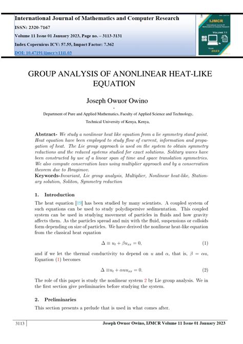 Pdf Group Analysis Of A Nonlinear Heat Like Equation