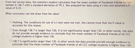 Solved From Her Survey Data The Statistics Student Chegg