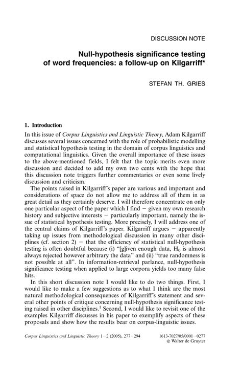 PDF Null Hypothesis Significance Testing Of Word Frequencies A Follow Up On Kilgarriff