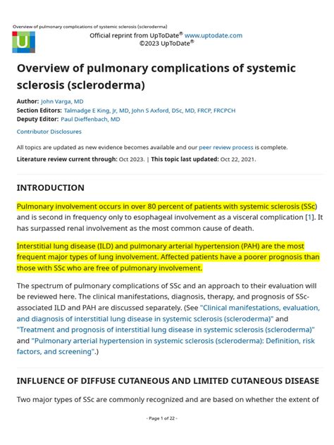 Overview Of Pulmonary Complications Of Systemic Sclerosis Scleroderma Pdf Echocardiography