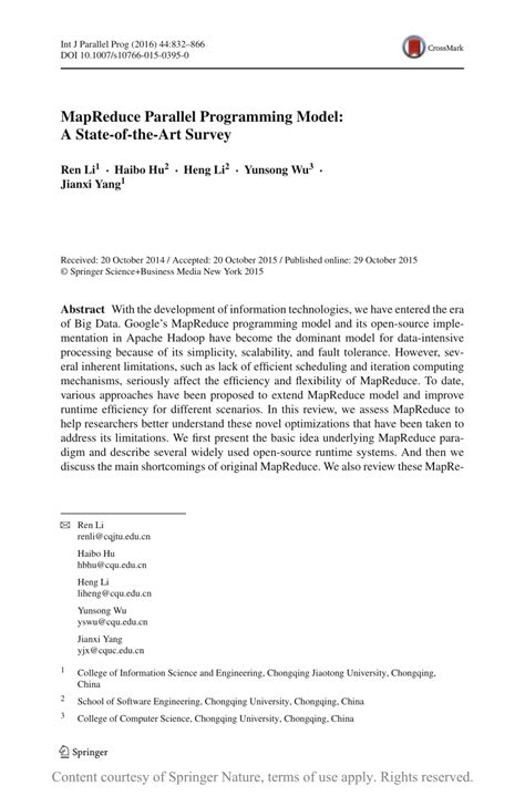 Mapreduce Parallel Programming Model A State Of The Art Survey