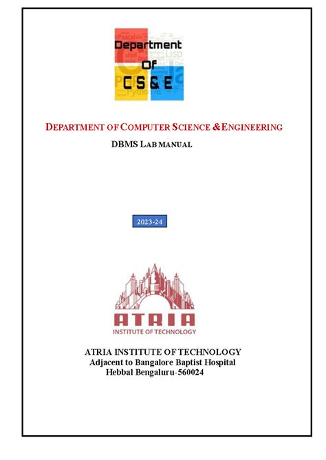 DBMS Merged DEPARTMENT OF COMPUTER SCIENCE ENGINEERING DBMS LAB MANUAL ATRIA INSTITUTE OF