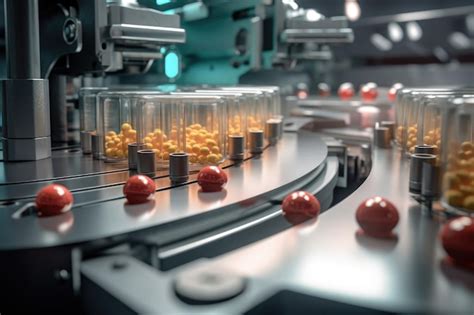 Premium Ai Image Closeup Of Automated Pill Production Line Created