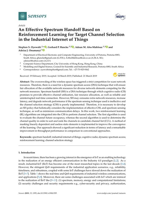 Pdf An Effective Spectrum Handoff Based On Reinforcement Learning For