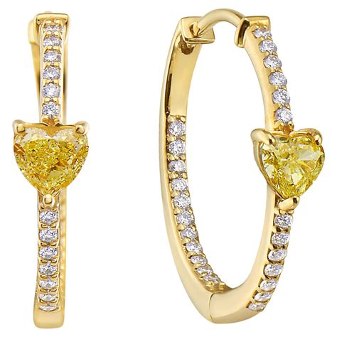 Yellow Diamond Heart Shape Huggie Earrings At 1stdibs