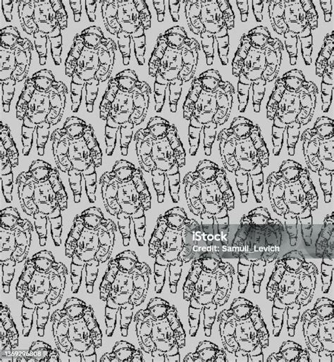 우주 비행사 픽셀 아트 패턴이 원활합니다 픽셀화 된 손 그리기 우주 배경 8비트 스페이스맨 벡터 텍스처 오래된 비디오 게임