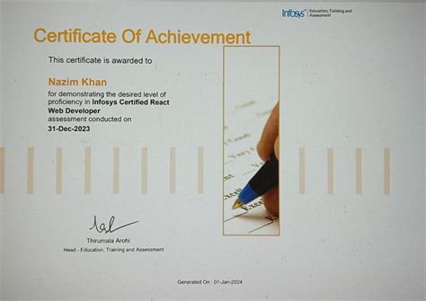 Nazim Khan On Linkedin Infosys Achievement Certificationcomplete Reactjs Reactjsdevelopers