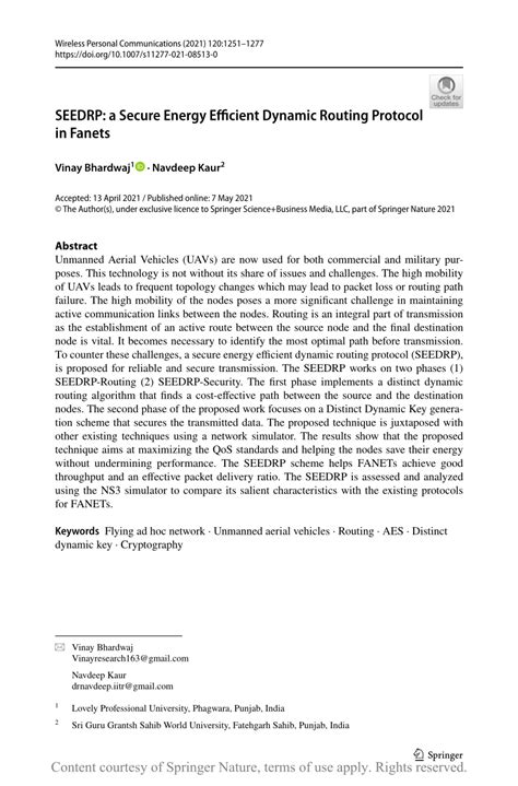 seedrp a secure energy efficient dynamic routing protocol in fanets