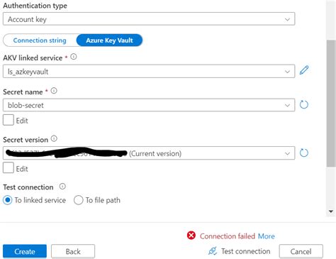 Unable To Create Blob Storage Linked Service Using Account Key