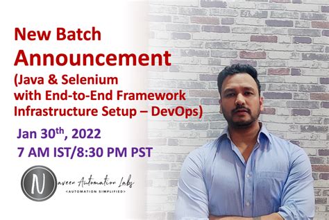 Selenium Java Training Course Content Regular Batch Th Jan AM IST PM EST