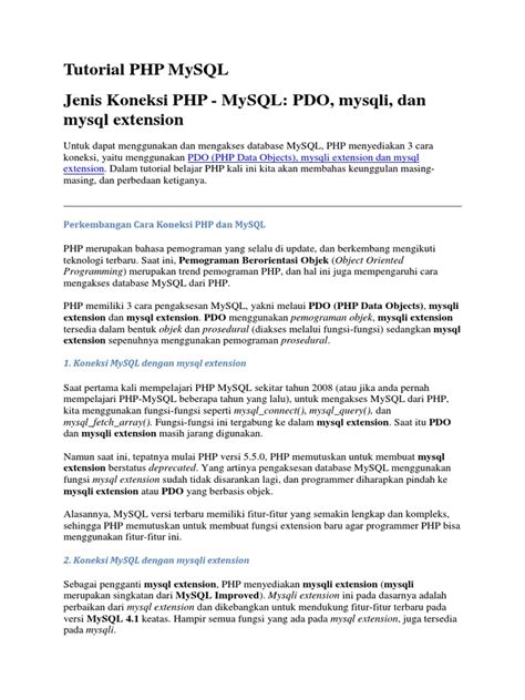 Koneksi Php Dengan Pdo Mysqli Dan Mysql Extensi Pdf