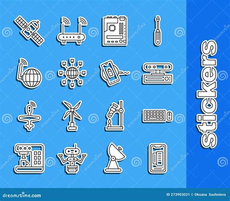 Set Line Smartphone Mobile Phone Keyboard And Mouse Motion Sensor