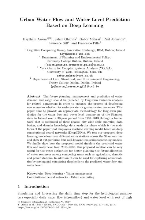 PDF Urban Water Flow And Water Level Prediction Based On Deep Learning