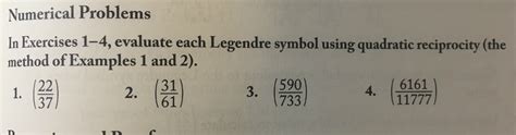 Solved Evaluate Each Legendre Symbol Using Quadratic