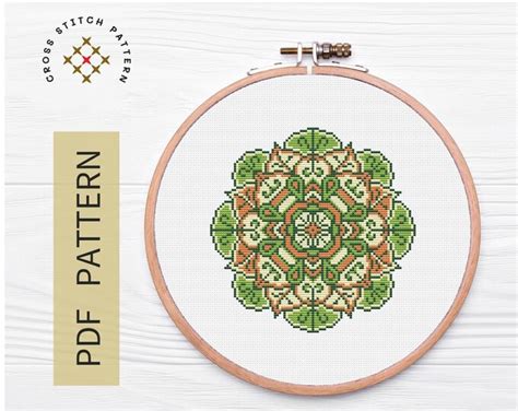 Mandala Cross Stitch Pattern Green Floral Design Pdf Pattern Etsy