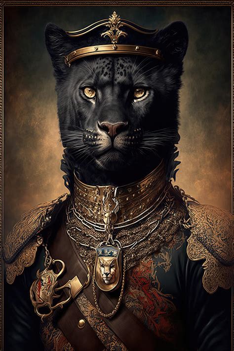 Portrait Of A Black Panther Wearing A Human Army Uniform Digital Art By