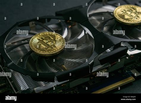 Bitcoin Coin On GPU Cryptocurrency Mining Using Graphic Cards Stock Photo Alamy