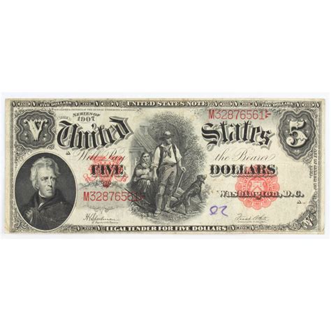 1907 5 Five Dollar Red Seal Us Legal Tender Large Size Bank Note