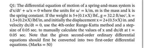 Solved Q1 The Differential Equation Of Motion Of A Chegg Com