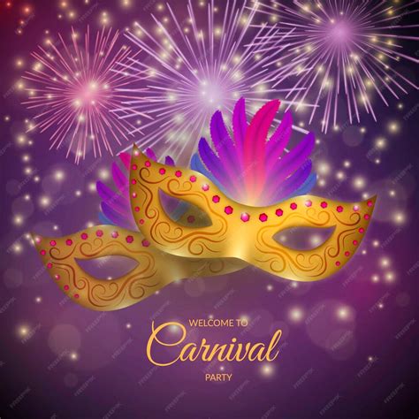 Carnaval Realista Con Máscara Y Fuegos Artificiales Vector Gratis