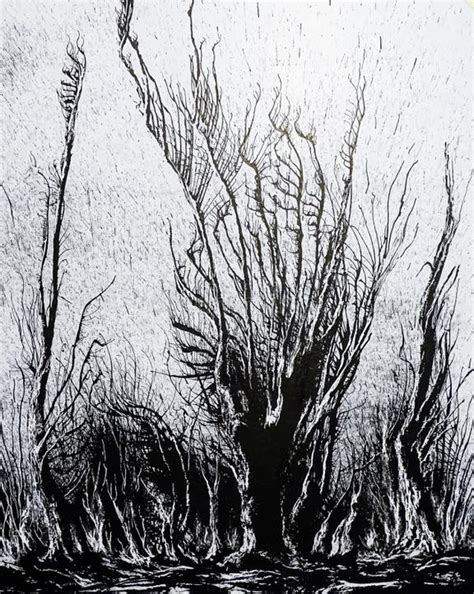 Black And White Abstract Dense Forest An Ink Graphic Drawing Stock