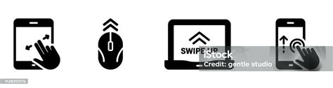 Swipe Button On Smartphone Computer Pc Silhouette Icon Set Slide Action