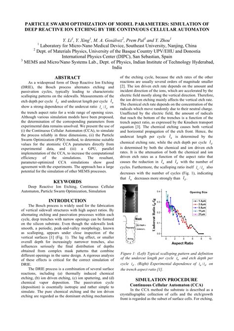 PDF Particle Swarm Optimization Of Model Parameters Simulation Of Deep Reactive Ion Etching