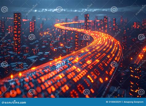 highway in the city with digital binary code the concept of future