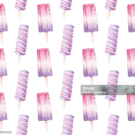 아이스캔디 디지털 페이퍼 매끄러운 패턴 여름 배경 수채화 손으로 그린 아이스크림 음식 일러스트 과일에 대한 스톡 벡터 아트 및