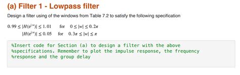 Solved A Filter 1 Lowpass Filter Design A Filter Using