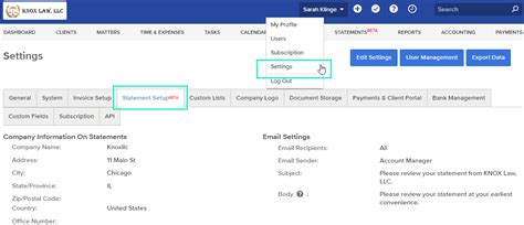 Configuring Statement Settings Bill4Time Support