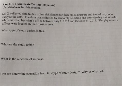 Solved Part Iii Hypothesis Testing 50 Points Use