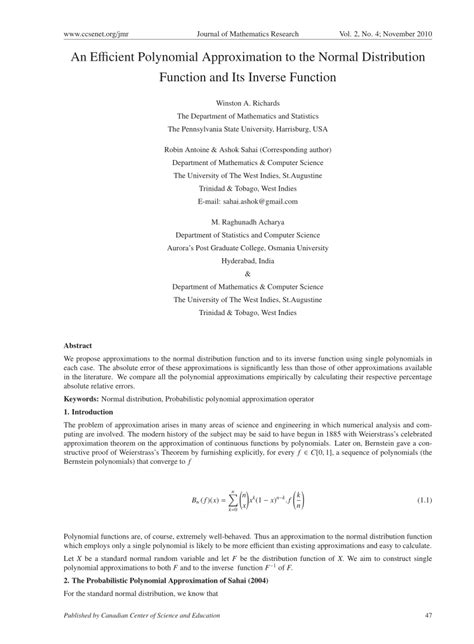 pdf an efficient polynomial approximation to the normal distribution