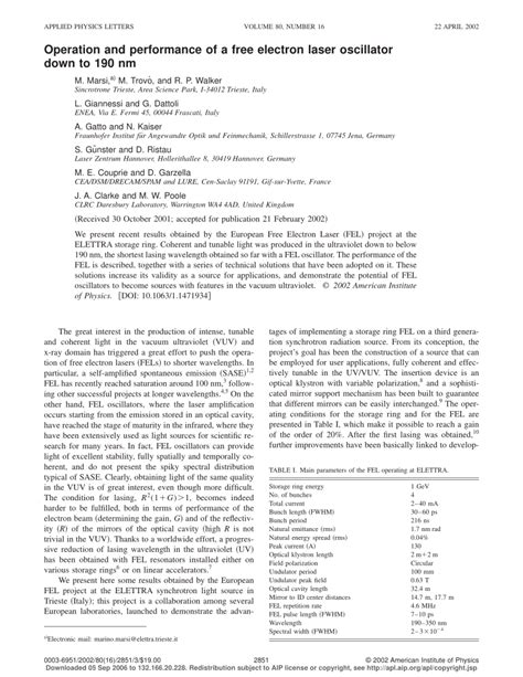Pdf Operation And Performance Of A Free Electron Laser Oscillator Down To 190 Nm