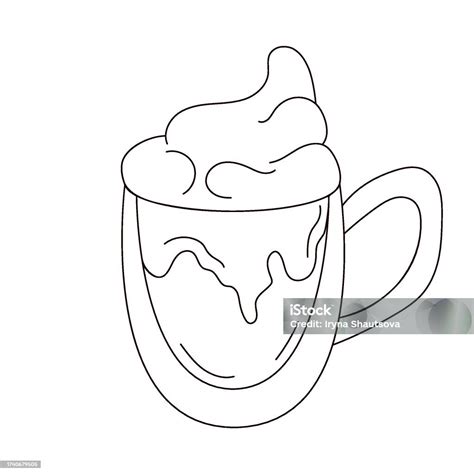 라인 아트 스타일의 커피 커피가 든 유리 컵 흰색 배경에 분리된 벡터 그림입니다 그리기에 대한 스톡 벡터 아트 및 기타 이미지