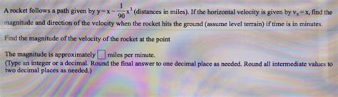 solved a rocket follows a path given by y x 1 90