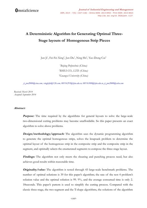 pdf a deterministic algorithm for generating optimal three stage
