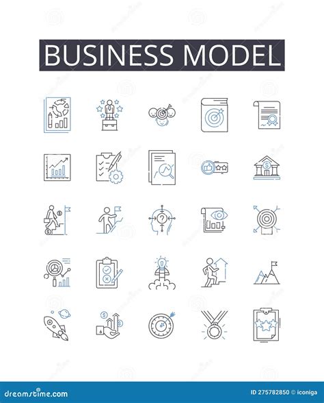 Business Model Line Icons Collection Sales Strategy Marketing Plan Revenue Stream Income