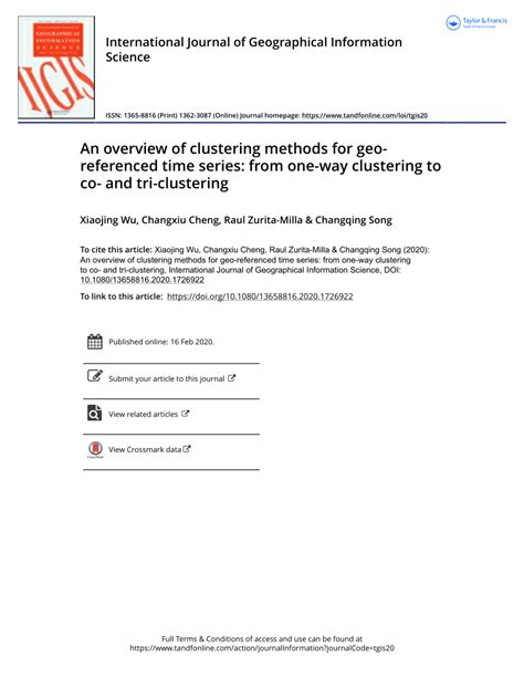 Pdf An Overview Of Clustering Methods For Geo Referenced Time Series