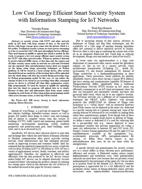 Low Cost Energy Efficient Smart Security System With Information Stamping For Iot Networks Pdf