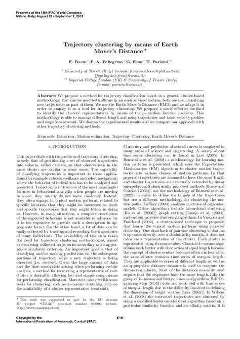 pdf earth mover s distance for trajectory clustering