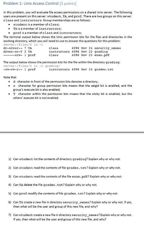 Problem 1 Unix Access Control 3 Points In This